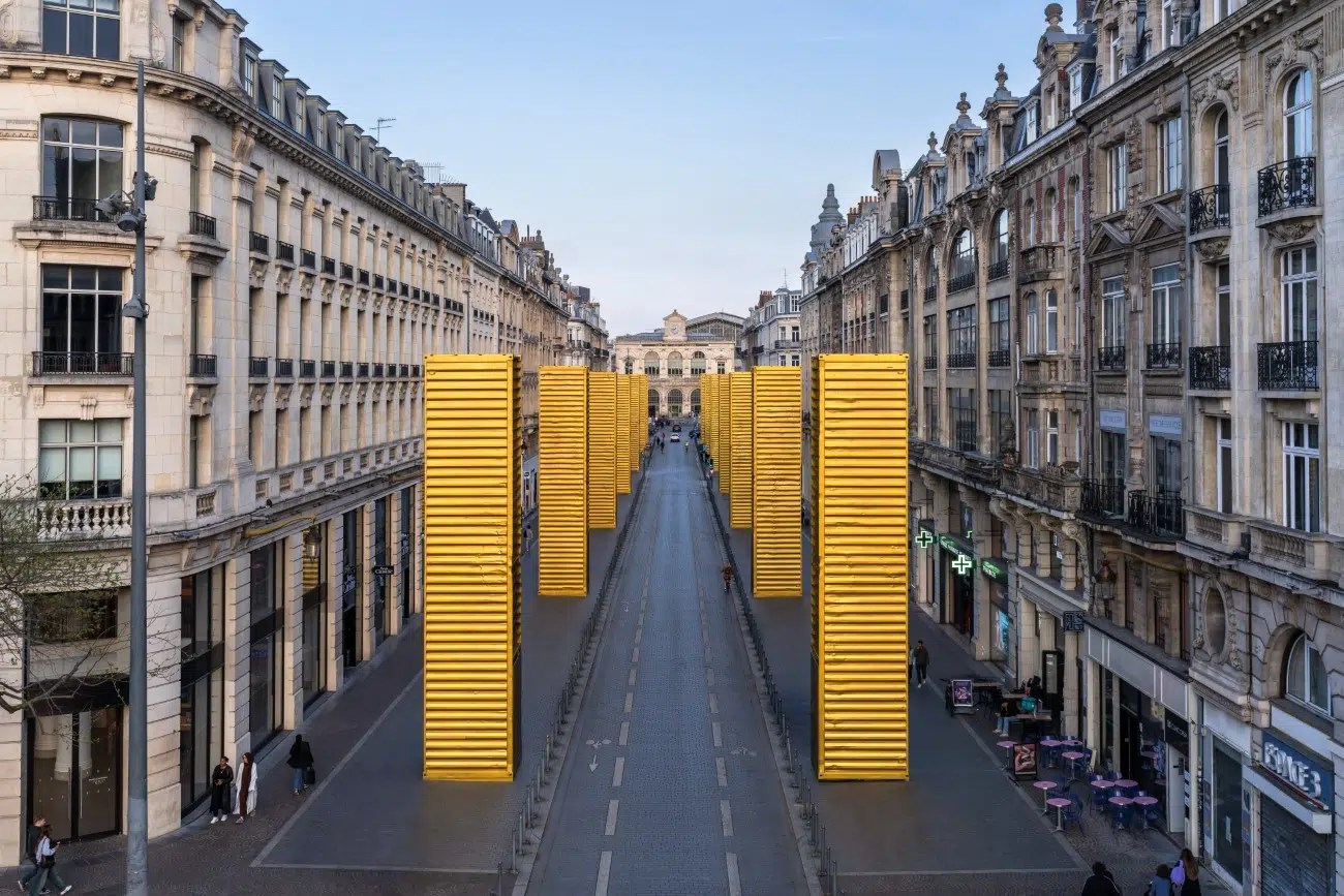 Humble Shipping Containers Turn into Monumental Gold Columns | My ...